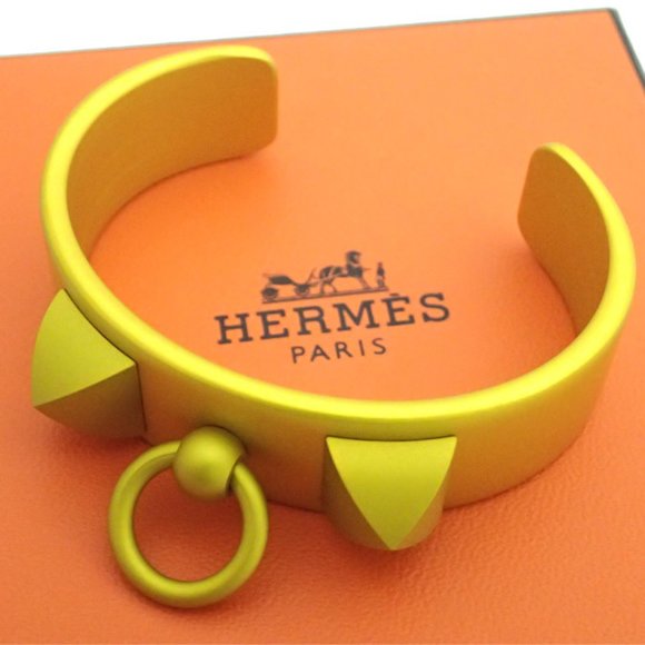 Hermes | Accessories | Hermes Bangle Collie Edo Cyan Yellow Gold Metal ...